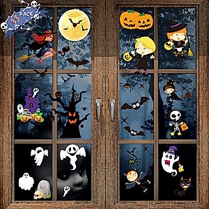 Vanleonet Halloween Window Clings Decals for Window Glass,Double-Side Spooky Removable Window Sticker for Halloween Party Decoration