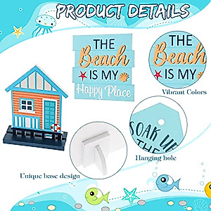 10 Pieces Tiered Tray Decor Farmhouse Mini Wood Signs Decorations for Bee Lemon Sunflower 4th of July Birthday Summer Party Decoration(Sea Style)