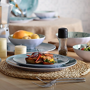 PUMELAMI Melamine Dinnerware Sets of 12Pcs,Dishes Set for 4, Blue Dinnerware Sets, Suitable for Indoor and Outdoor Use,Unbreakable,Dishwasher Safe,BPA free