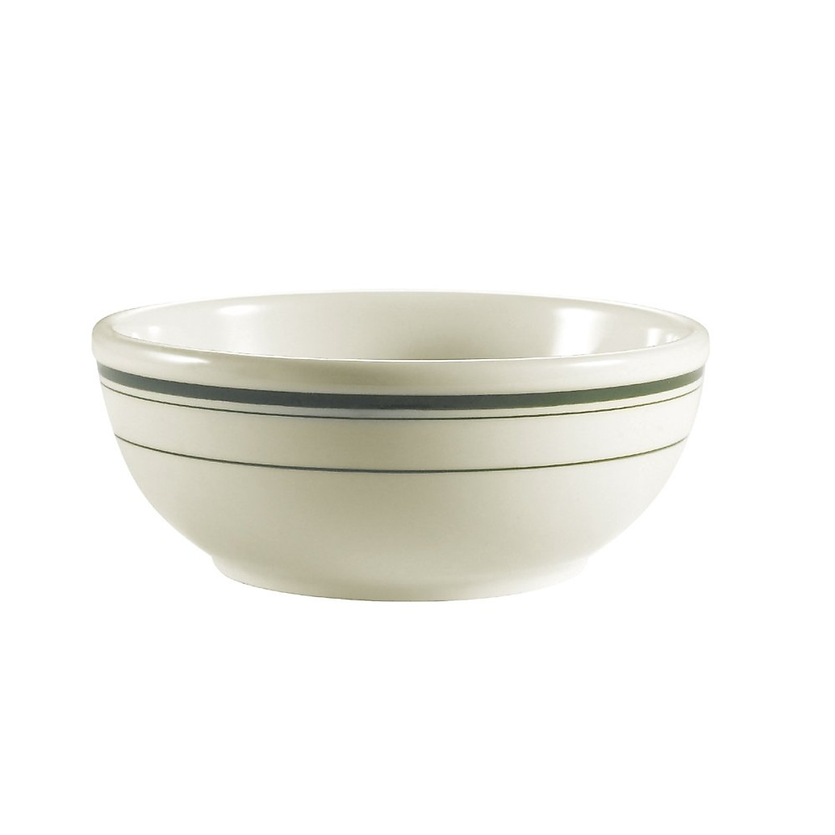 CAC China GS-24 5-1/4-Inch Greenbrier 10-Ounce Green Band Stoneware Nappie, American White, Box of 36, Creamy White