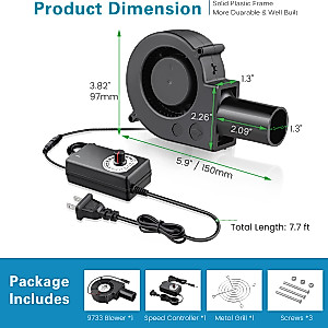 GDSTIME BBQ Fan Air Blower 97mm, Variable Speed Centrifugal Fans with 110V/120V AC Plug, Charcoal Starter for Outdoor Camping Picnic Cooking Barbecue Fireplace Bellows Wood Stove