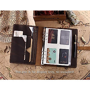 Refillable Leather Journal Writing Notebook, A5 Leather Travel Journal with Pockets, Vintage 6 Ring Binder Organizer Planner Portfolio, Best Travel Gifts - Brown