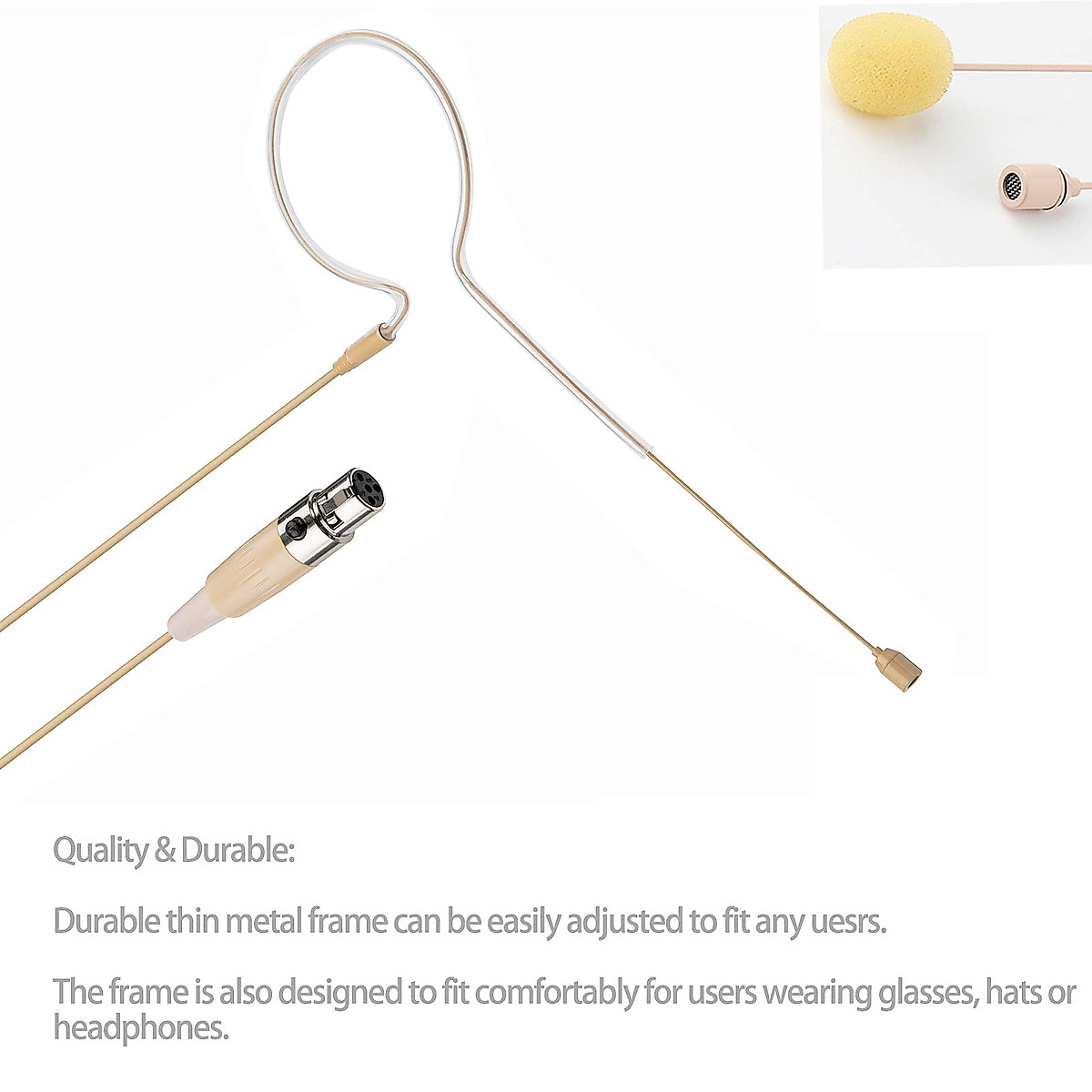 Sujeetec Headset/Headworn Microphone - 4 Pin Mini XLR Head Microphone for Shure Wireless System & Bodypack Transmitter – Beige Single Earhook Omnidirectional Headset Head Mic