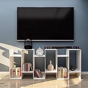 Boloni Geometric Bookcase with 2 Bookends, 6 Tier Modern Bookshelf, 76in Tall White Bookshelf, Freestanding Lego Display Shelves