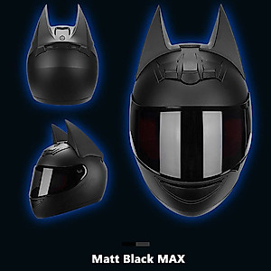 WANGFENG Girl Woman's Full Face Cat Ears Helmets with Bluetooth Headset Adult Flip Up Visors Motocross Men's Motorcycle Knight Helmet Motorbike Crash Modular ATV Helmet DOT Certified, Black,54-62cm