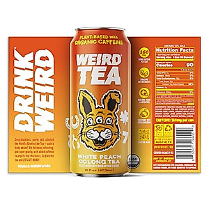Drink Weird - Weird Tea, White Peach Oolong Tea, Certified Organic Functional Iced Tea with 160mg of Natural Caffeine, 12 Pack of 16oz Cans