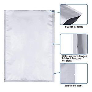 Mylar Bags 120 Packs 1 Gallon Heat Sealable 15''x10'' with 150 Packs 200cc Oxygen Absorbers Packets for Grains Dehydrated Vegetables Meat Food Storage, Food Grade, Vacuum Seal