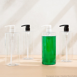 Youngever 4 Pack Pump Bottles for Shampoo 32 Ounce (1 Liter), Empty Shampoo Pump Bottles, Plastic Cylinder with Lockdown-Leak Proof-Pumps (Black Pump)