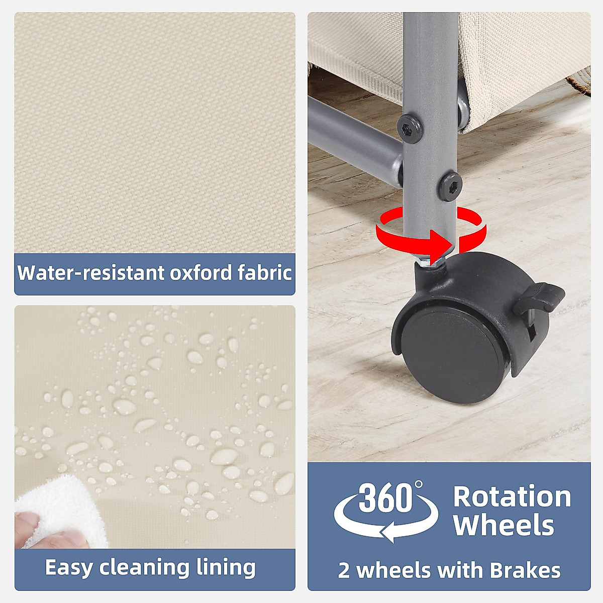 STORAGE MANIAC 85 L Laundry Hamper with Lid, Slim Laundry Sorter with Wheels, Narrow Laundry Basket Sorter, 2 Loads Dirty Clothes Hamper, Laundry Organizer, Laundry Cart with Wheels and Lid, Beige