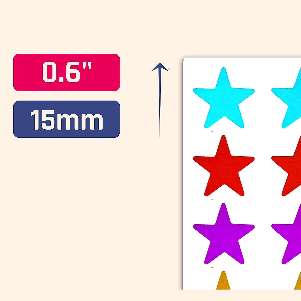 8 Colors, 1000 Pack, Foil Star Metallic Stickers, 0.6" Diameter