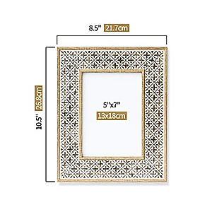 Afuly 5x7 Picture Frame Distressed Moroccan Relief Boho Picture Frames Shabby Chic Oak 3D Cross Pattern, Wood Photo Frames for Wall and Tabletop, Wedding Birthday Gifts for Mom Family Friends