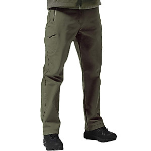 FREE SOLDIER Men's Outdoor Softshell Fleece Lined Cargo Pants Snow Ski Hiking Pants with Belt (Army Green 34W x 30L)