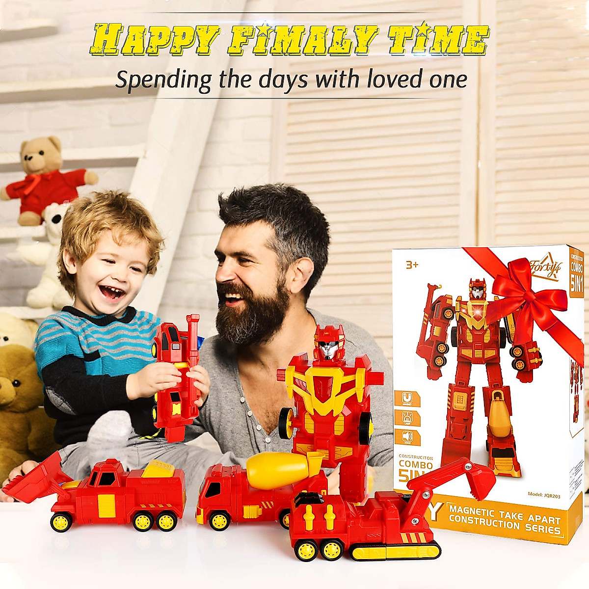 Construction Toy, Pull Back Play Vehicles for 3 4 5 6 Years Old Boy Kids Toddler, Transform Robot Car Toys Truck,Assemble Cars Action Figures Set