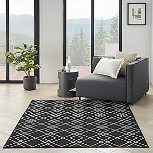 Nourison Modern Lines Modern Geometric Black 5' x 7' Area-Rug, Easy-Cleaning, Non Shedding, Bed Room, Living Room, Dining Room, Kitchen (5x7)