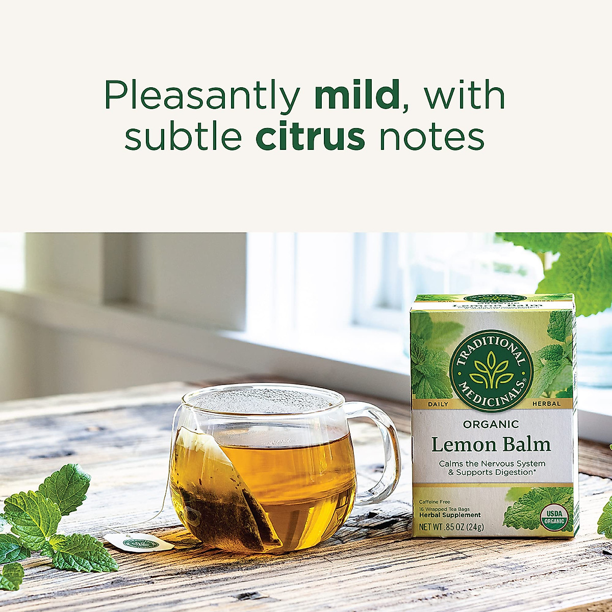 Traditional Medicinals Organic Lemon Balm Herbal Tea, Calming and Supports Digestion, (Pack of 1) - 16 Tea Bags