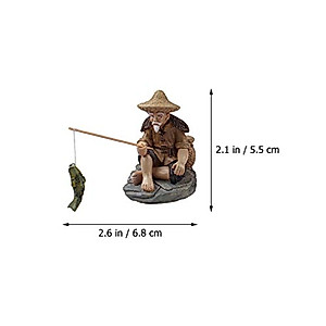 Housoutil Micro Landscape Decor 2pcs Fisherman Fishing Ornaments Elder Doll Mini Resin Mini Dollhouse Accessories