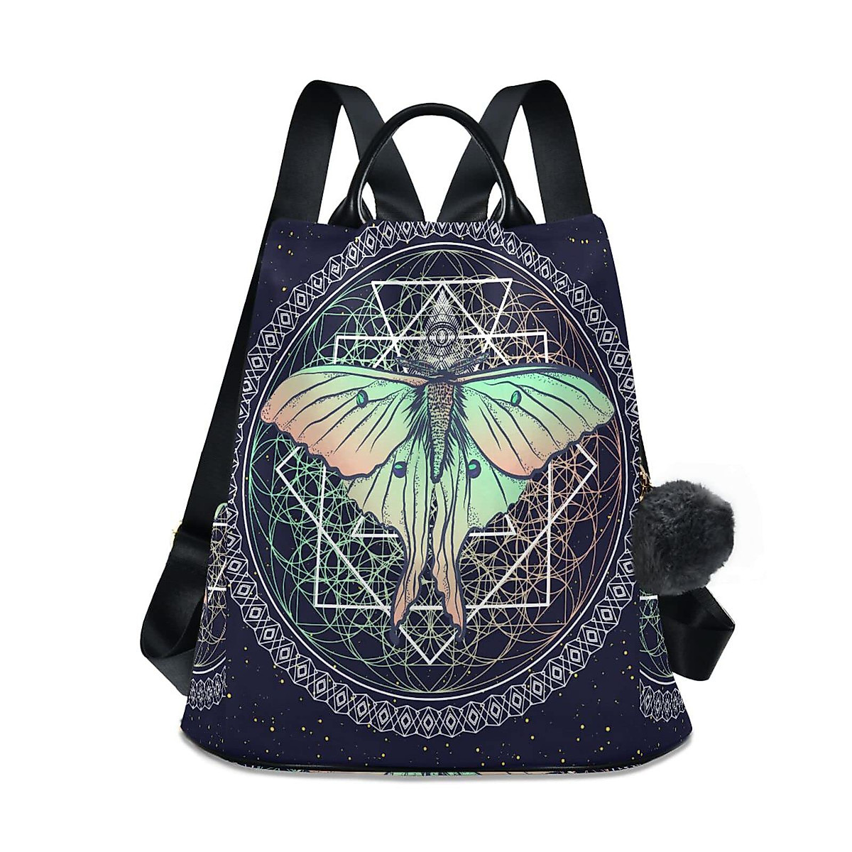 ALAZA Beautiful Night Moth Boho Backpack Purse for Women Travel Bag Anti Theft Back Pack Fashion Shoulder Bag with Adjustable Straps