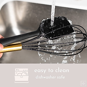 Black and Gold Kitchen Utensils with Stainless Steel Gold Utensil Holder -18 PC Black and Gold Cooking Utensils Set Includes Black and Gold Measuring Cups and Spoons Set- Gold Kitchen Accessories