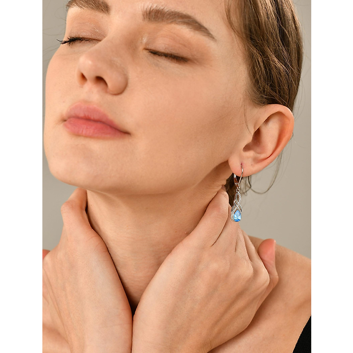 YL Infinity Earrings 925 Sterling Silver Twist Dangle Drop Earring Created Aquamarine Celtic Knot Leverback Jewelry for Women