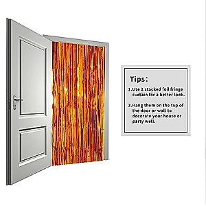 2 Pack 3.2x8.2ft Tinsel Foil Fringe Curtains, Streamers Backdrop Curtains with Adhesive, Photo Booth Background - Home Wall Window Decorations for Birthday, Wedding Party Decor, Orange