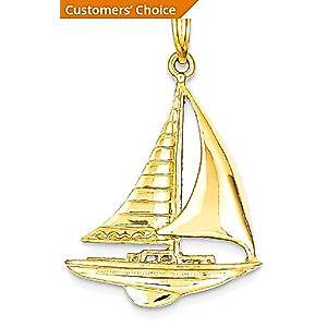 IceCarats 14K Yellow Gold Sailboat Necklace Charm Pendant 33mm x 20mm Only