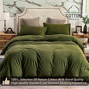 Nanko Green Cotton King Size Duvet Cover Set, Olive Green Luxury Soft Breathable Bedding Sets Comforter Quilt Covers with Zip Tie, Modern Farmhouse Bed Sets for Women Men Teen 3Pc 104x90 Avocado Green
