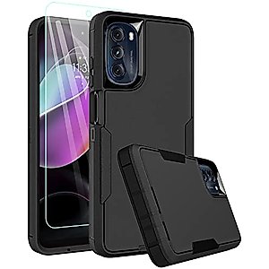 Dahkoiz Motorola Moto G 5G(2022) Case, with Tempered Glass Screen Protector, Dust-Proof Port Cover, Full Body Protection Silicone Rubber Phone Case for Moto G 5G(2022), Black