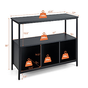 Giantex Buffet Sideboard, Wooden Cupboard, Kitchen Pantry w/Spacious Countertop, Large Open Shelf, 3 Cube Storage Cabinet, Sturdy Rustproof Steel Frame, Modern Stationary Island, Black