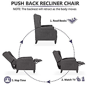 IPKIG Recliner Chair, Wingback Design Living Room Accent Chair with 6 Points Vibration Massage and Heat, Upholstered Button Tufted, Mid Century Modern Reading Chair for Bedroom, Study Room (Dark Grey)