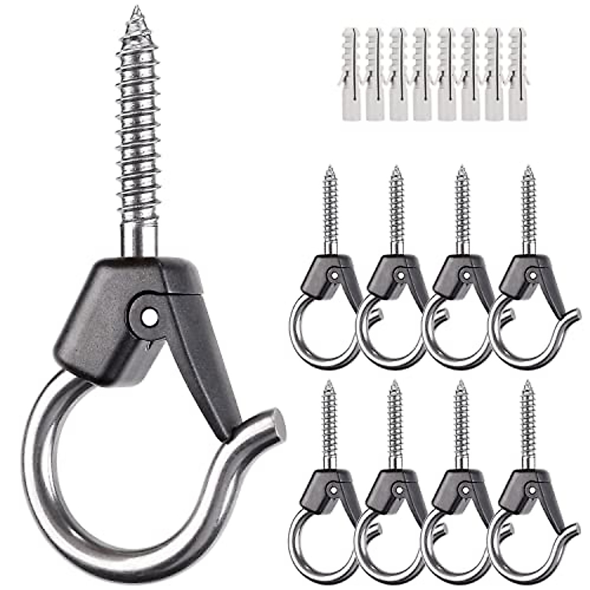 BeneLabel 8Pcs Wall Mount Ceiling Plant Hanger Hooks, Outdoor Hanging Brackets for Hanging Plant Light Outdoor Wire Fairy Lights Wind Chimes Bird Feeders, Safety Buckle Design, 3 1/4"