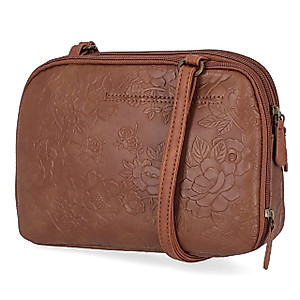 MultiSac Zippy Triple Compartment Crossbody Bag, Pecan Flowers