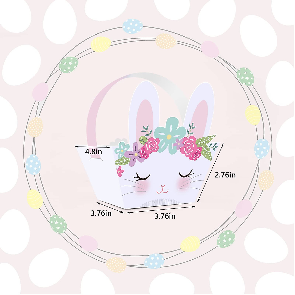 WEEPA Easter Treat Boxes Mini Paper Easter Baskets for Kids DIY Egg Hunt Bunny Gift Box with Handle Cute Bunny Easter Basket Containers Easter Party Decoration for Birthday Baby Shower, 12 pcs