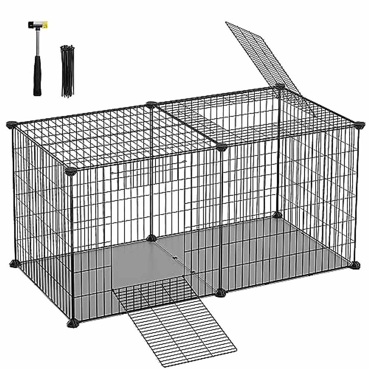 SONGMICS Small Animal Playpen, Pet Cage with Top and Base, 2 Doors, Easy to Clean, Metal Wire Guinea Pig Pen for Rabbits, Hamsters, Hedgehogs, XL, 40.5 x 20 x 20 Inches, Black ULPI010B01