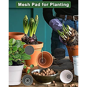 Mesh Pad for Flower Pots - 150 Pack 2 x 2 inch Bonsai Pot Bottom Grid Mat Mesh, Plant Drainage Mesh Screen with Hot Melt Edge, Round Plant Hole Screens Keep Soil from Flowing Away
