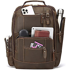 Taertii Mens Full Grain Genuine Leather 15.6 Laptop Backpack Large Capacity Weekender Overnight Camping Travel Rucksack 30L