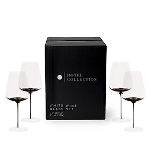Hotel Collection Smoke Stem White Wine Glasses | Stylish Tinted Long Stem Wine Glasses with A Narrow Mouth for Enhancing the Body, Flavor, and Aroma of White Wine | 4 Glasses