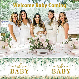 Heboland 3 Pack Sage Green Neutral Baby Shower Tablecloth Decorations, Oh Baby Large Size 54 x 108 Inch Rectangular Plastic Tablecloth Party Decor