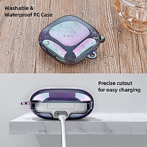 AIRSPO Clear Lasher Hard PC Protective Cover for Apple Beats Fit Pro 2021 Shockproof, Earbuds Case with Bling Bead Bracelet Keychain (Glittery Purple)