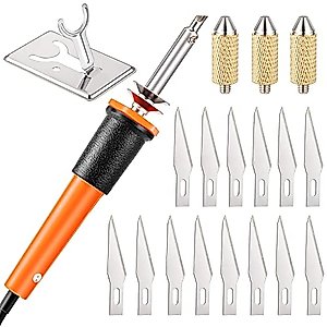 19 Pieces Electric Hot Knife Cutter Tool, Multipurpose Hot Knife Stencil Cutter with Metal Stand, 14 Pieces Blades, 3 Pieces Chuck Sleeves for Cutting Carving Soft Thin Foam Making Stencils