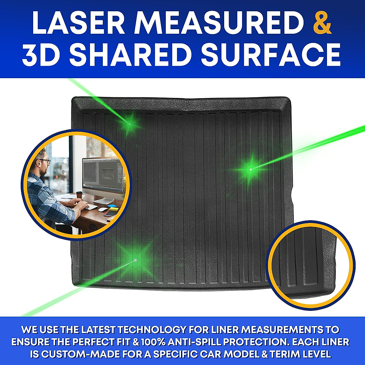 Premium Cargo Liner for Ford Edge 2015-2021 - 100% Protection - Custom Fit Car Trunk Mat - Easy-to-Wash & All-Season Black Cargo Mat - 3D Shaped Laser Measured Trunk Liners for Ford Edge 2015-2021