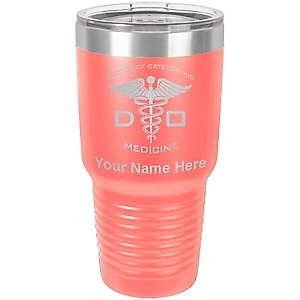 LaserGram 30oz Vacuum Insulated Tumbler Mug, DO Doctor of Osteopathic Medicine, Personalized Engraving Included (Coral)