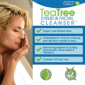 Eye Eco Advanced Tea Tree Eyelid and Facial Cleanser - Non-Irritating Eyelash & Eyelid Cleanser, Removes Debris & Irritations – Soothing Formula Made with Tea Tree, Vitamin E, & Shea Butter - 180mL