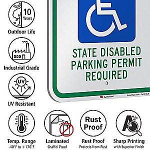 SmartSign - K-1467-EG-12x18-D3 "Reserved Parking - State Disabled Parking Permit Required" Sign | 12" x 18" 3M Engineer Grade Reflective Aluminum Blue/Green on White
