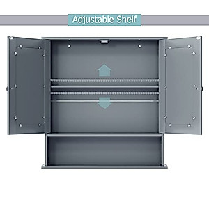 Tangkula Bathroom Cabinet Wall Mounted with Double Mirror Doors, Wood Hanging Cabinet with Doors and Shelves, Bathroom Wall Mirror Cabinet (Gray)