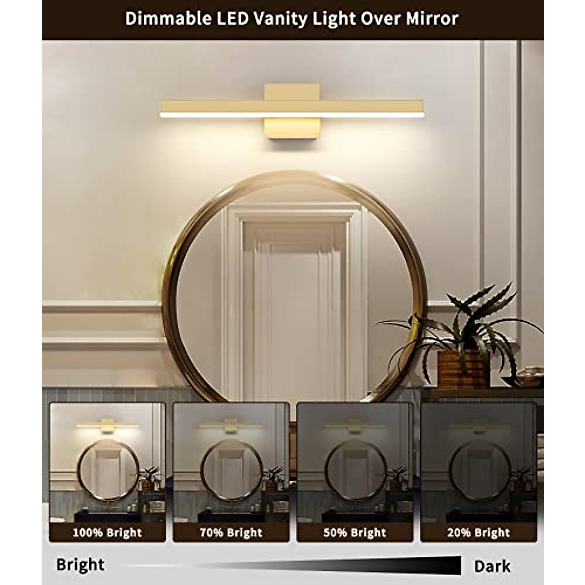 Joossnwell Gold Vanity Lights for Bathroom 24" Inch Dimmable 5CCT Modern Bath Vanity Lighting Fixtures Over Mirror LED Bathroom Wall Sconces Light 18W