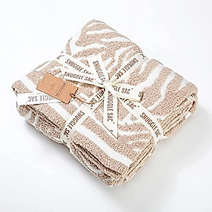 Snuggle Sac Beige Throw Blanket Reversible Zebra Print Knitted Textured Throw Blanket Farmhouse Soft Cozy Warm Couch Blanket, 50"x60"