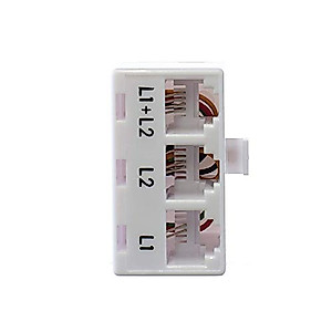 1 Pack, White - 2 Line Phone Splitter - 3 Way Telephone Line Splitter (Line 1, Line 2, and Twin Line) - Dual Line Telephone Splitter with RJ11 Keystone Jack - Phone Line Adapter - 1 Piece, White