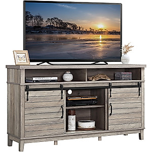 Yaheetech TV Stand with Sliding Barn Doors, Farmhouse TV Stand for TVs up to 65 Inch, Mid Century Media Entertainment Center for Living Room, 32.5 in H, Gray