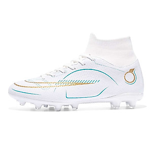 ESXGED Womens Soccer Boots Spike Shoes Mens Athletic Outdoor/Indoor Comfortable Football Shoes Running Walking Student Cleats Sneakers White Size 7w/6m