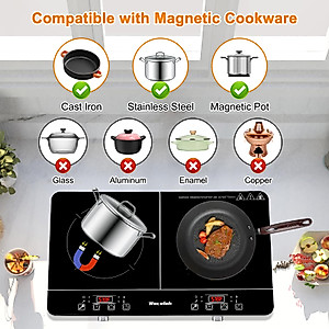 Portable Induction Cooktop 1800W Double Induction Cooktop Stove Hot Plates,2 Independent Touch Control with 2 Knobs,9 Power & 10 Temp Levels,Child Safety Lock,Timer